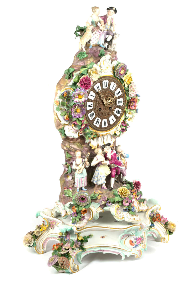 Large Meissen Multi-figural Floral Clock at 1stDibs