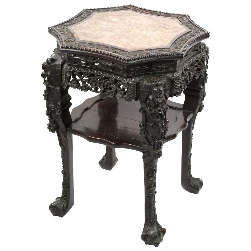 A rosewood Chinese captured-top carved marble table at 1stDibs