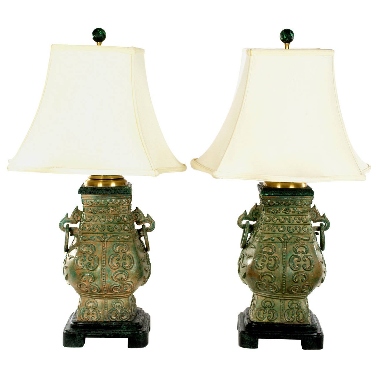 Pair of Table Lamps in the Shape of Chinese Temple Urns For Sale at 1stdibs