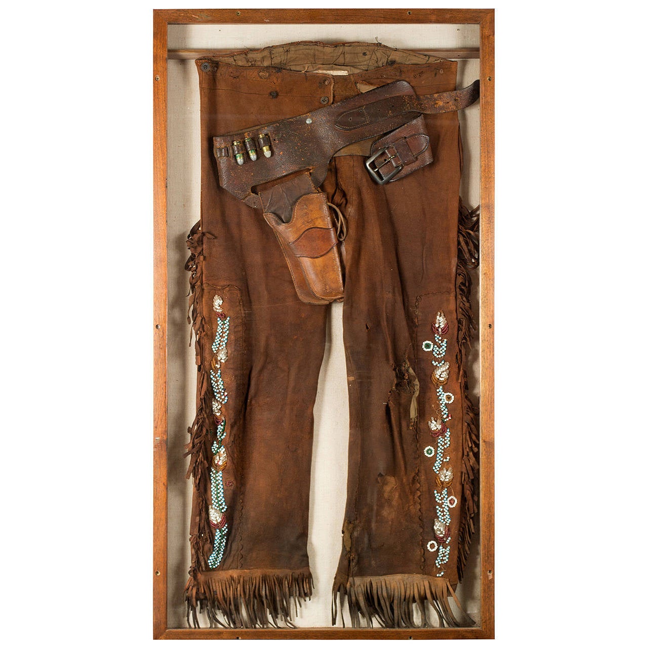 Pair of Framed Beaded Leather Pants with Gun Holster at 1stDibs