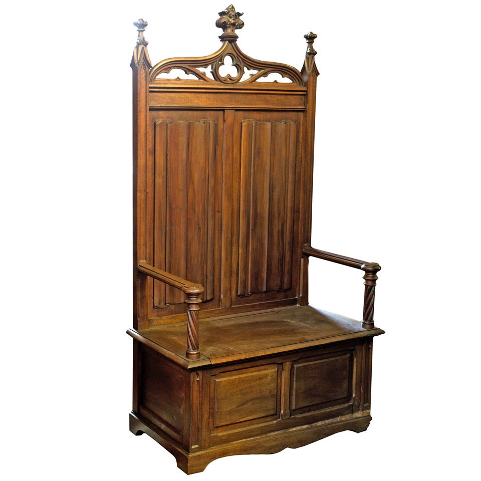 Large Gothic Revival French Walnut Bench at 1stDibs