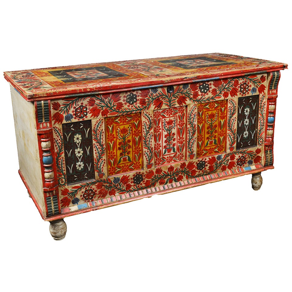 Richly Painted Country Hungarian Chest at 1stDibs