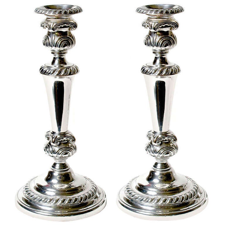 Silver Plated Pair Of Candlesticks For Sale at 1stDibs