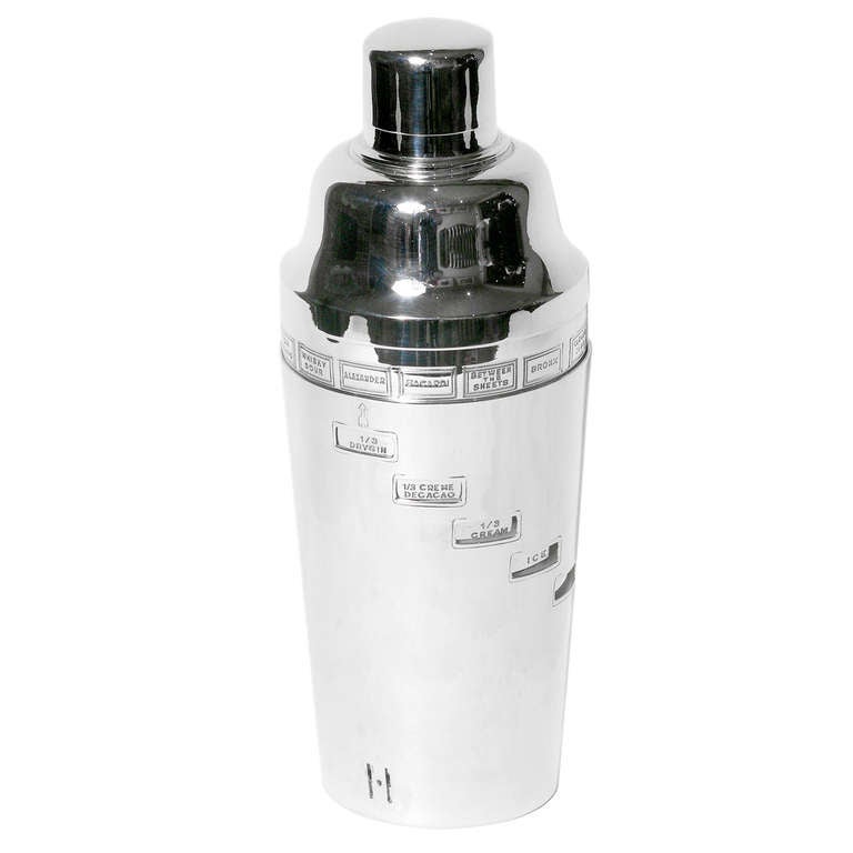 Silver Plated Cocktail Shaker with Recipes at 1stDibs