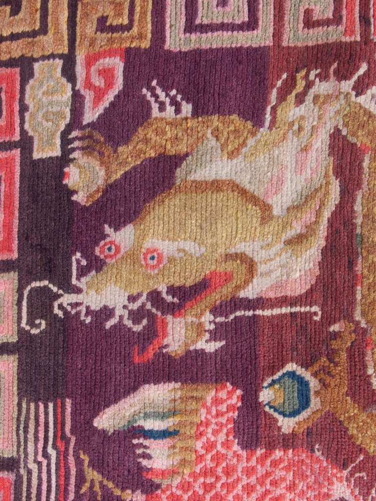 Eccentric Antique Tibetan Dragon and Phoenix Sitting Design Rug at ...