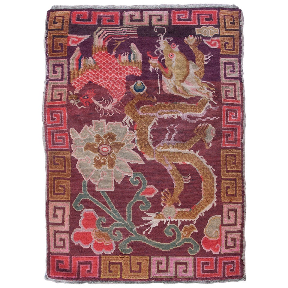 Eccentric Antique Tibetan Dragon and Phoenix Sitting Design Rug at ...