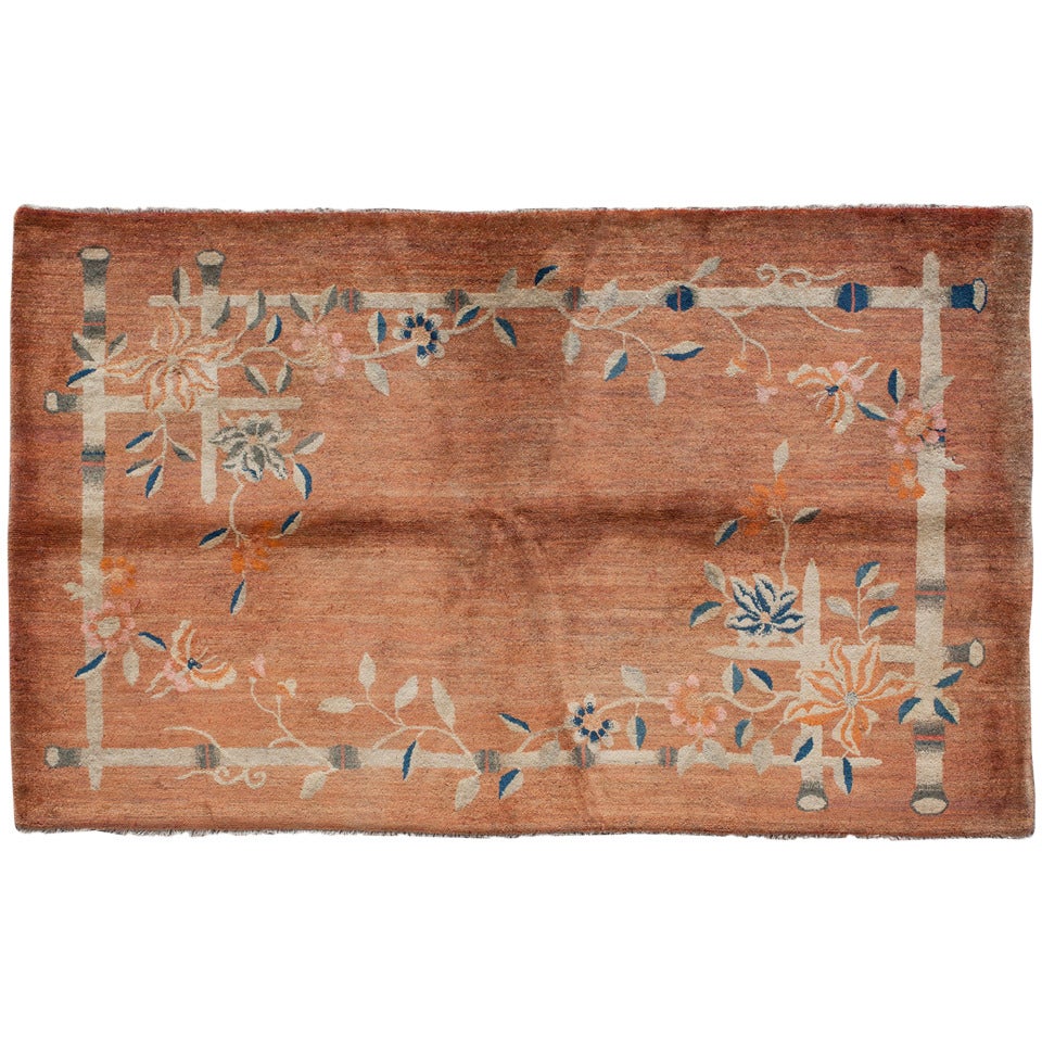 Elegant Red Antique Chinese Rug with Bamboo Design For Sale at 1stDibs