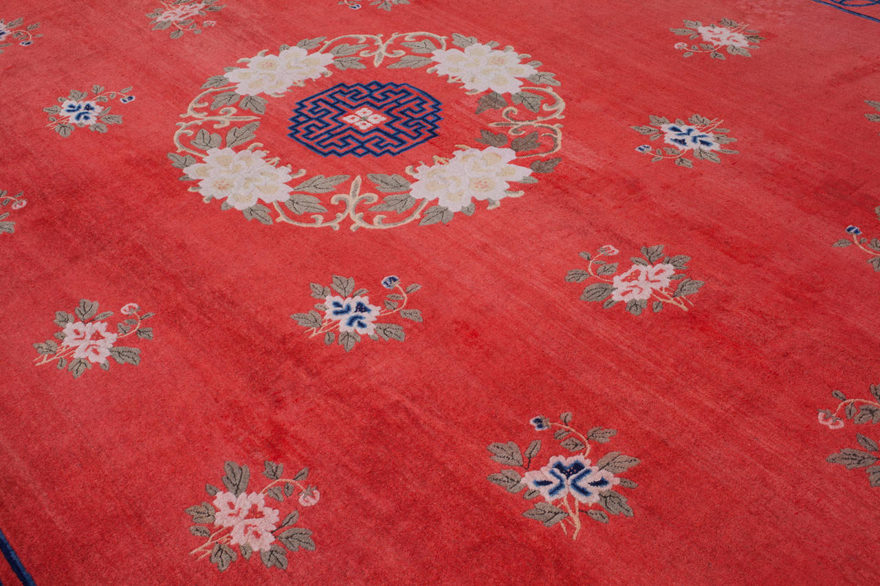 Extraordinary Antique Chinese Red Baotou Suiyuan Area Rug, Rare Large ...