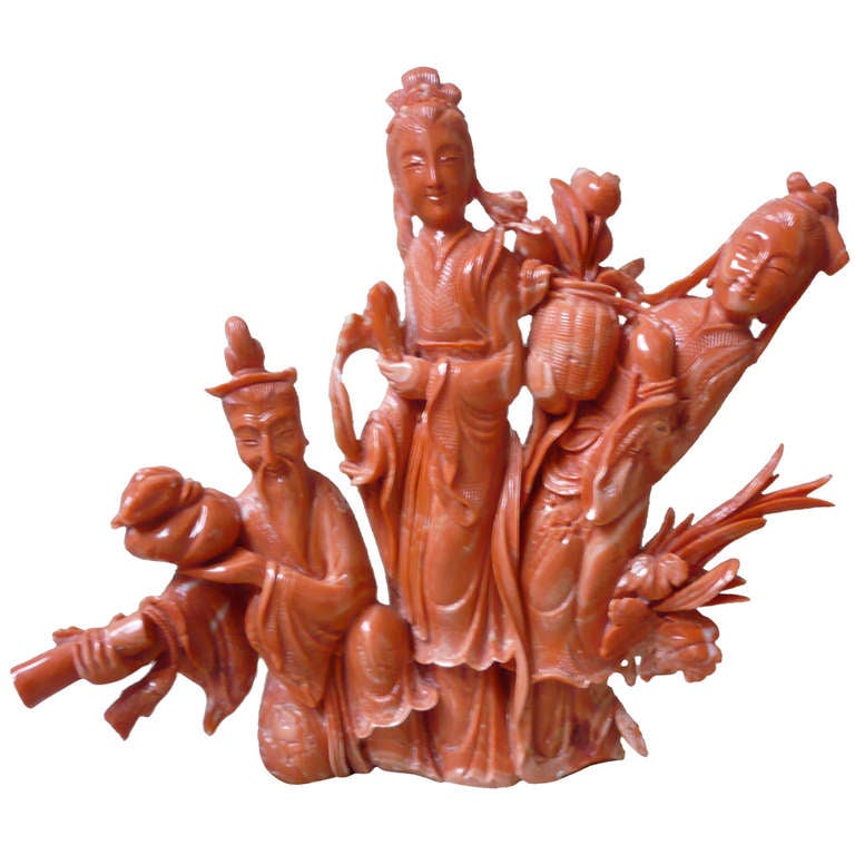 Vintage Chinese Natural Coral Scene Sculpture at 1stDibs