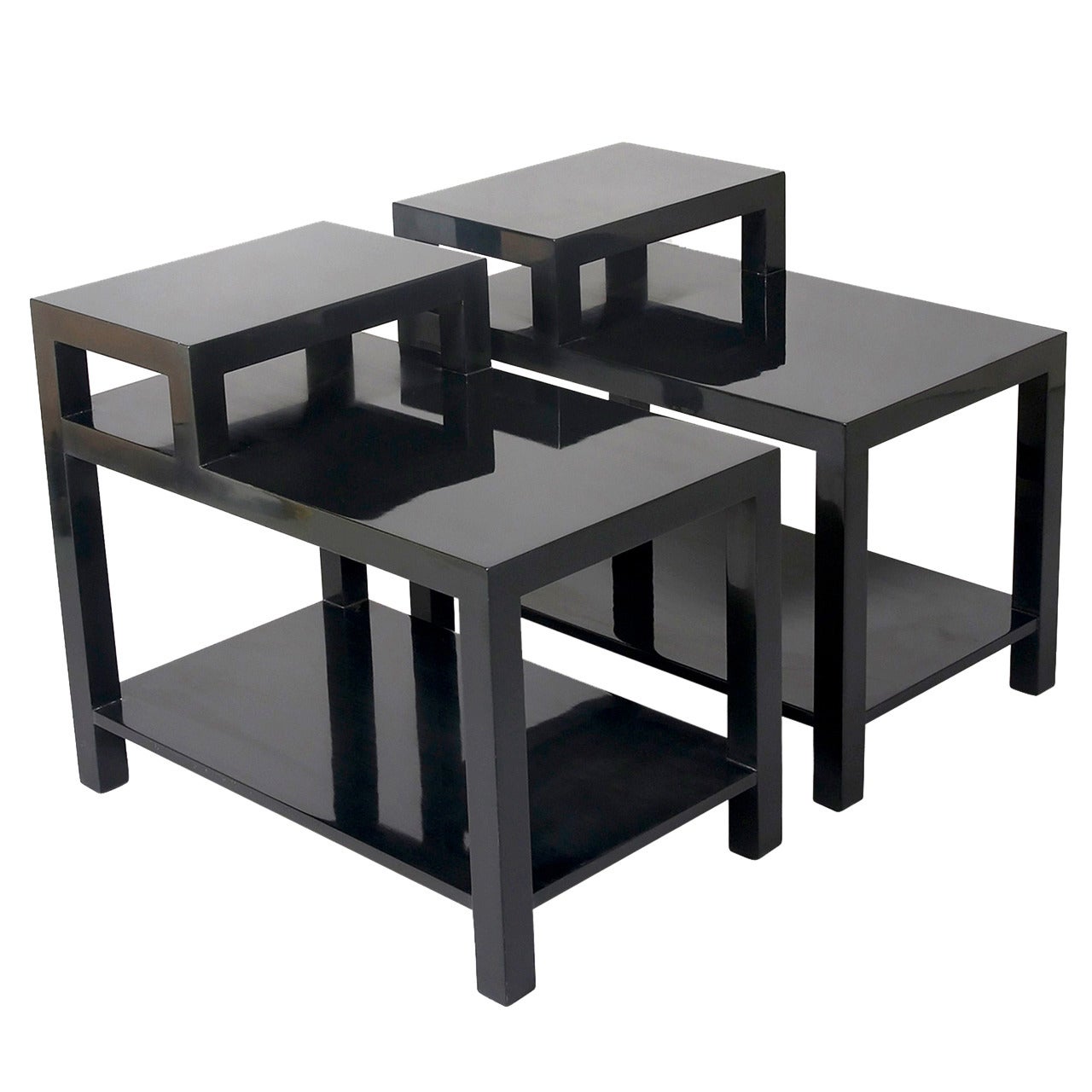 Black Lacquered End Tables Pair at 1stDibs