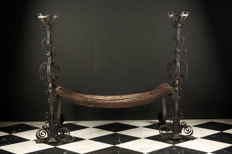 Large Very Ornate Jacobean Manner Wrought Iron Fire Dogs For Sale at ...