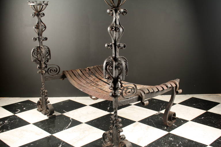 Large Very Ornate Jacobean Manner Wrought Iron Fire Dogs For Sale at ...