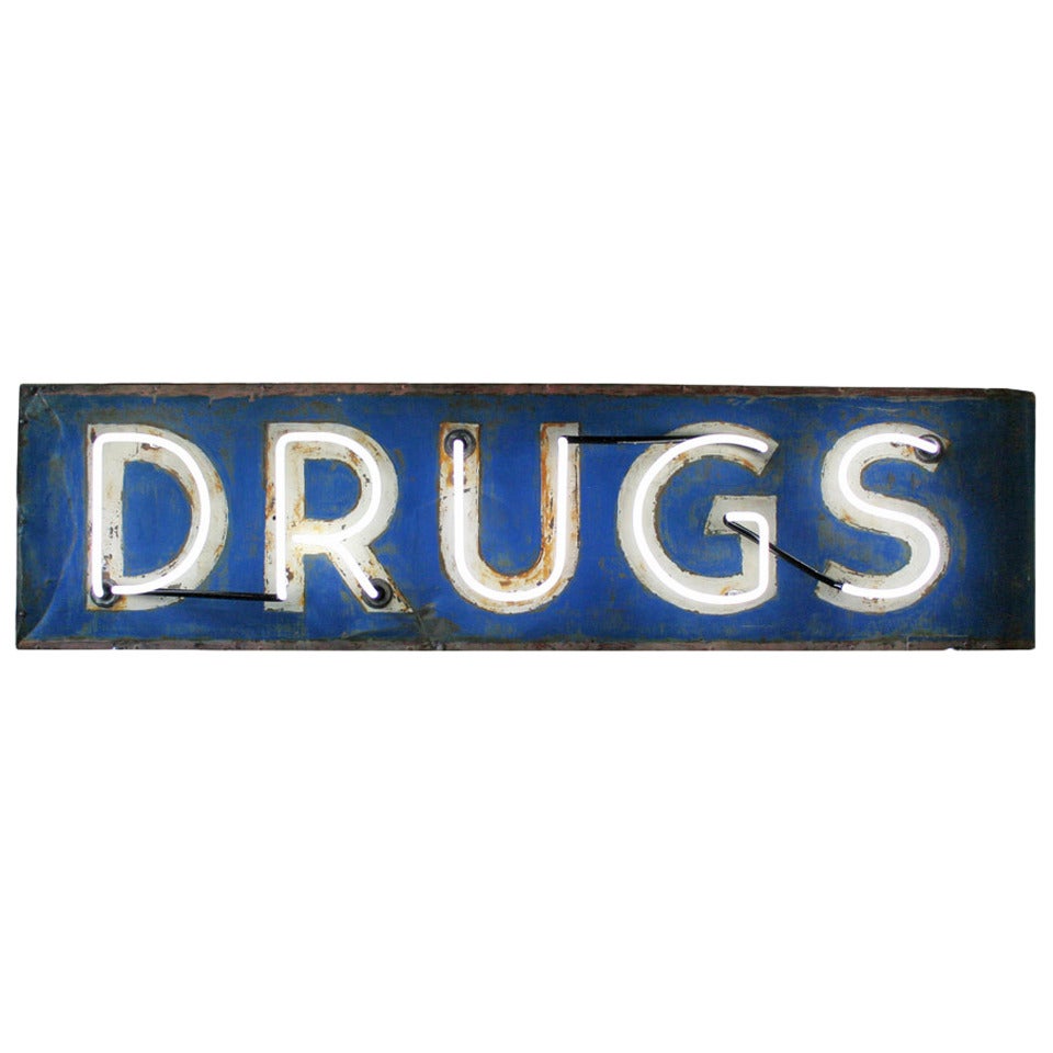 Blue and White Neon Drugs Sign, Circa 1950 at 1stDibs | drugs neon sign ...