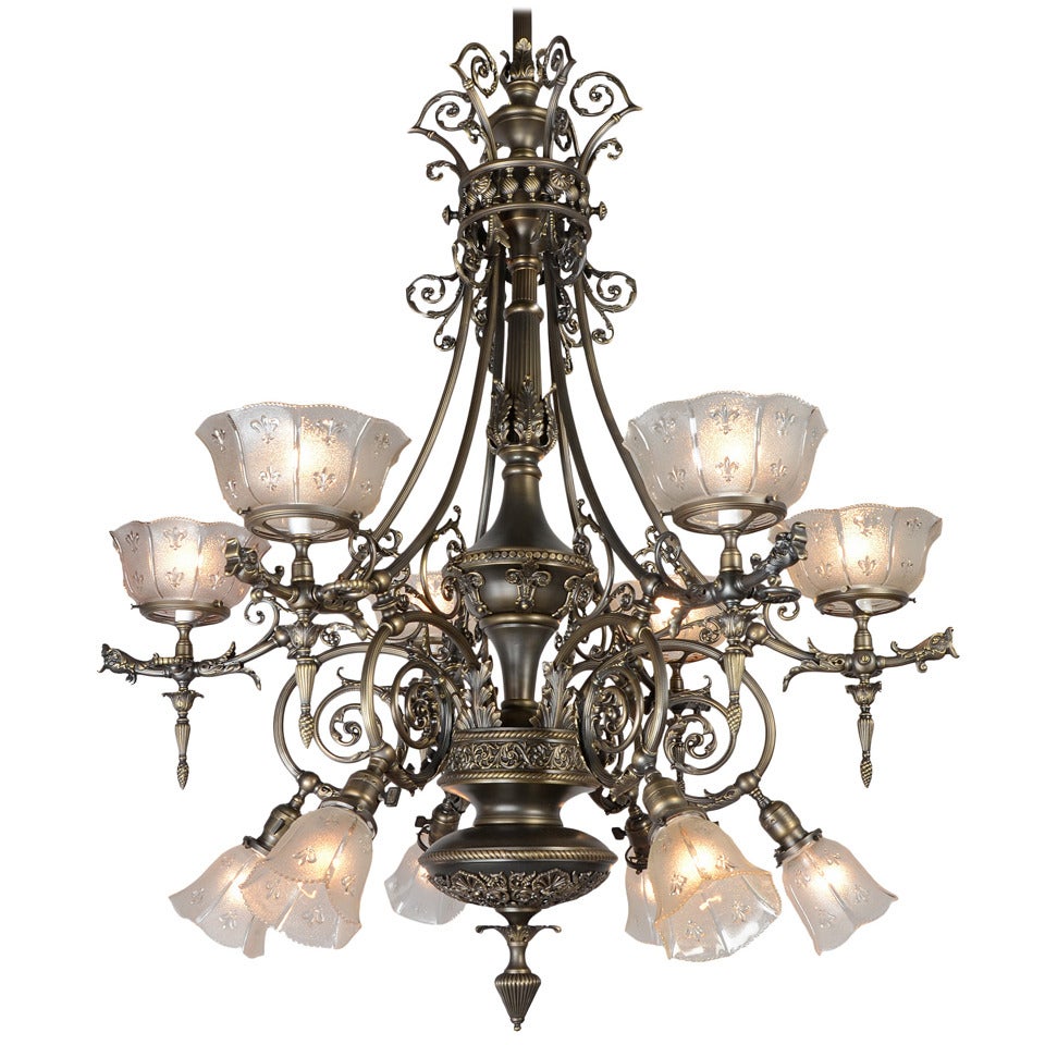 Astounding Gas/Electric Empire Chandelier, c1890 at 1stDibs
