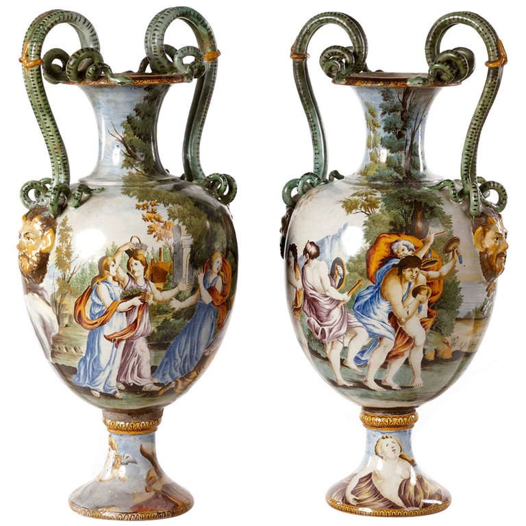 Pair of large handdecorated Italian vases at 1stDibs