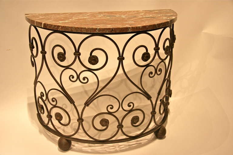 1950s Decorative Low Half Round Wall Table For Sale at 1stDibs