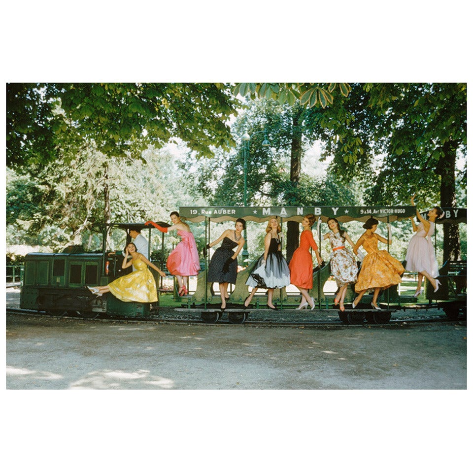 Mark Shaw Editioned Photograph-Models in Couture on Miniature Train ...