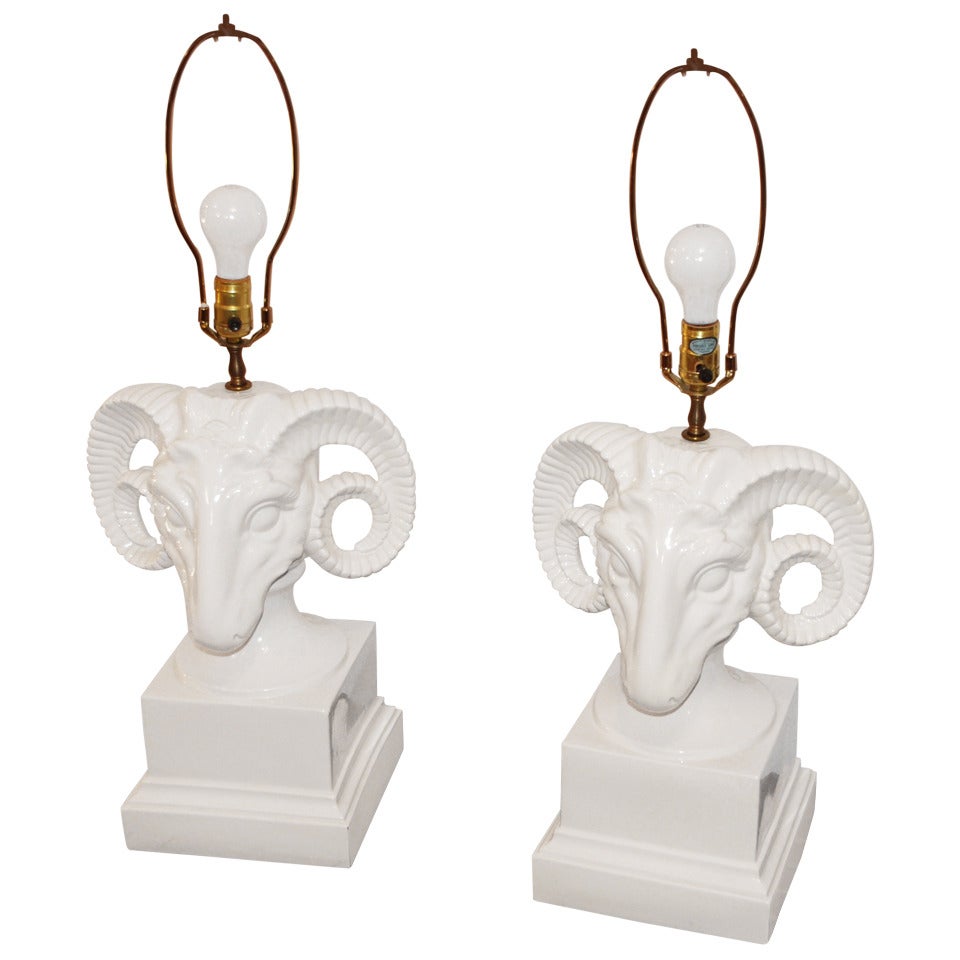 Pair of Porcelain Ceramic Ram's Head Decorator Lamps at 1stDibs | rams ...