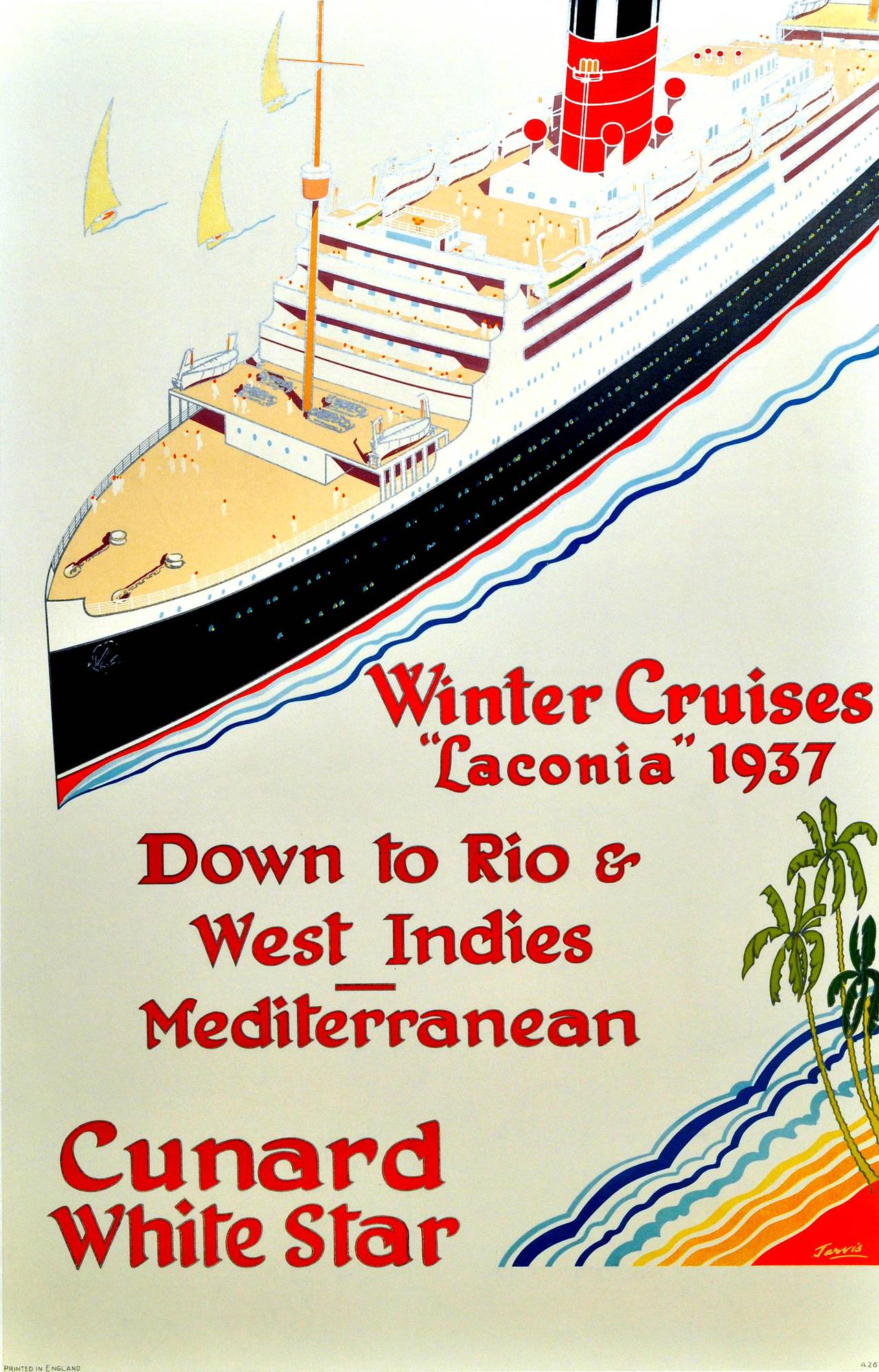 Original Vintage Art Deco Poster - Cunard White Star Winter Cruises ...