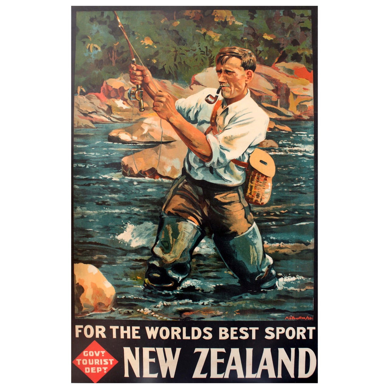 Original Vintage Travel Poster, New Zealand Fly Fishing, the World's ...