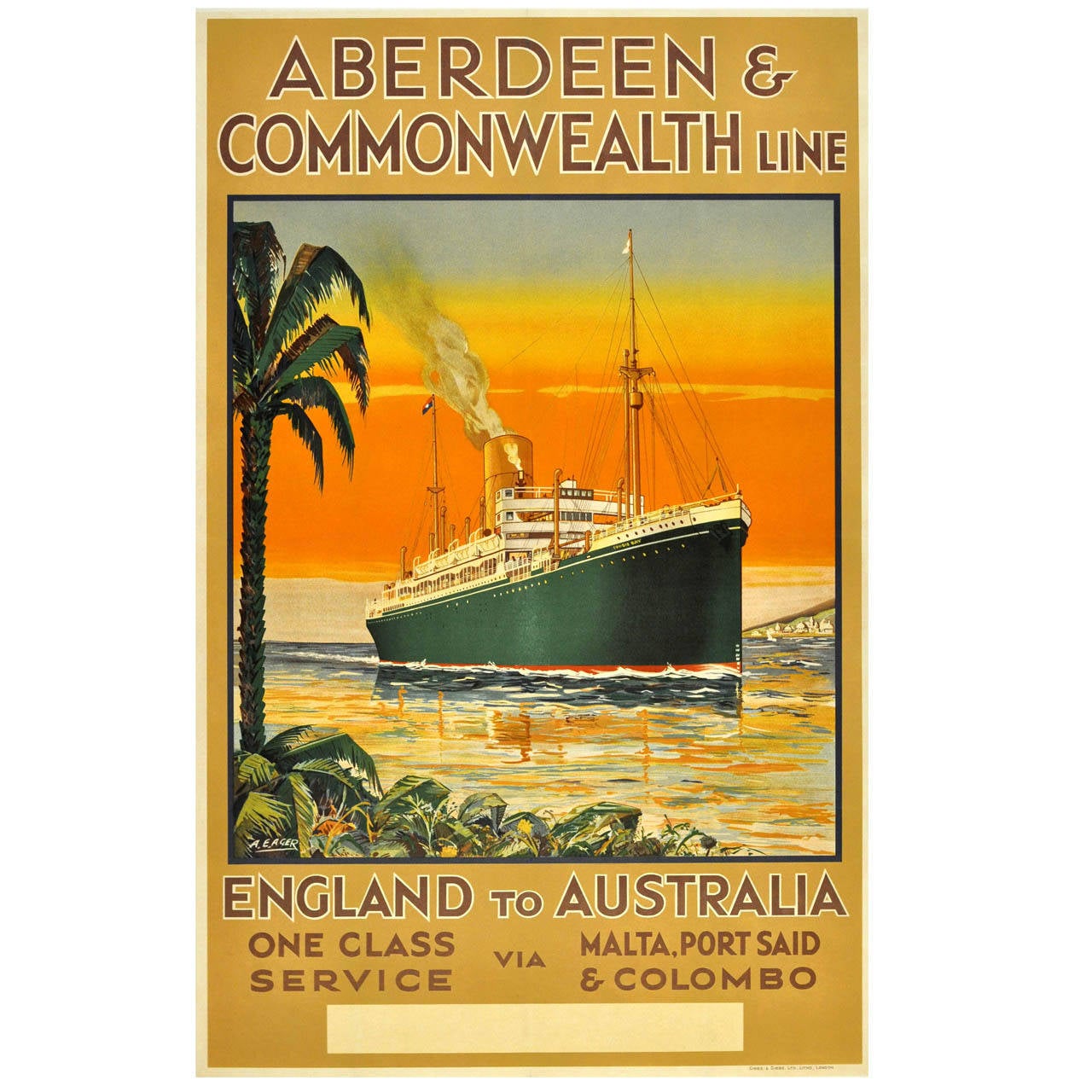 Original 1930s Aberdeen and Commonwealth Cruise Line Poster, England to ...