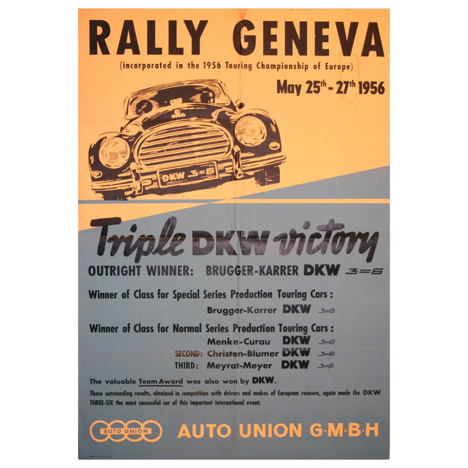 Original Vintage Sport Poster for the Rally Geneva 1956, Rare Early ...