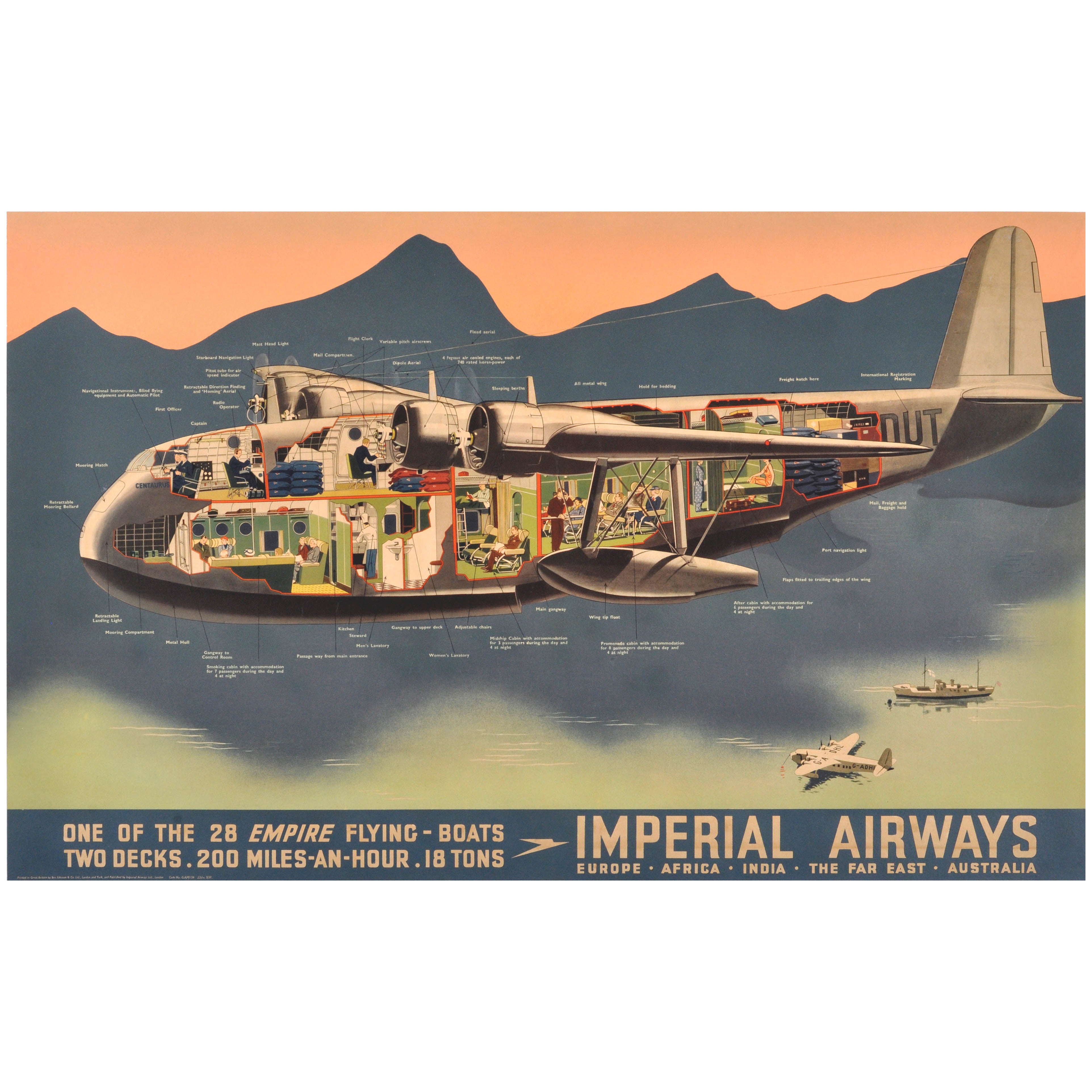 Original Vintage Travel Advertising Poster, Imperial Airways Empire ...