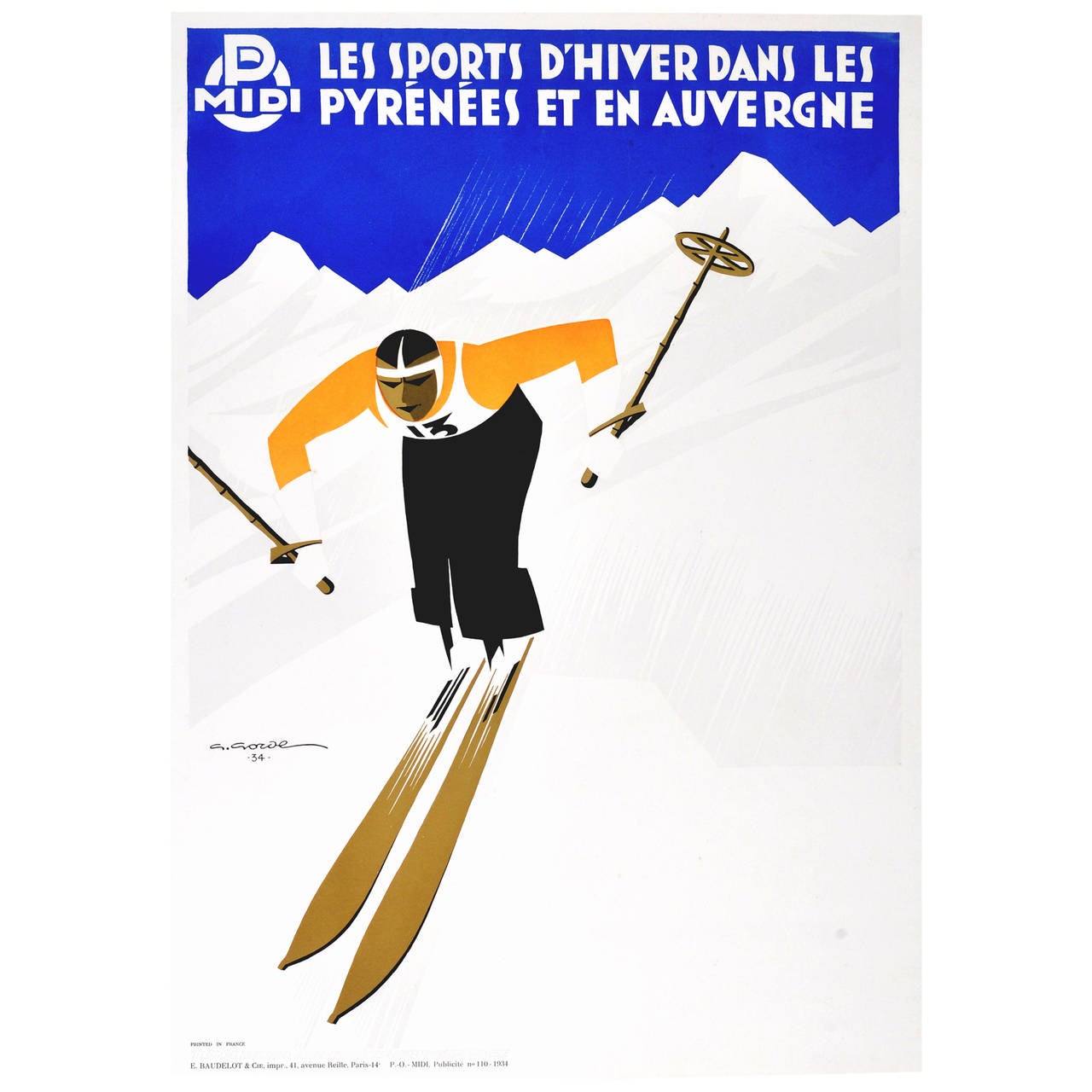 Original Vintage Art Deco Ski Poster, Winter Sport in the Pyrenees and ...