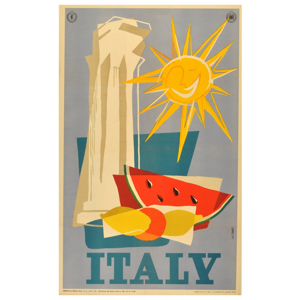 Original Vintage Travel Advertising Poster for Italy at 1stDibs