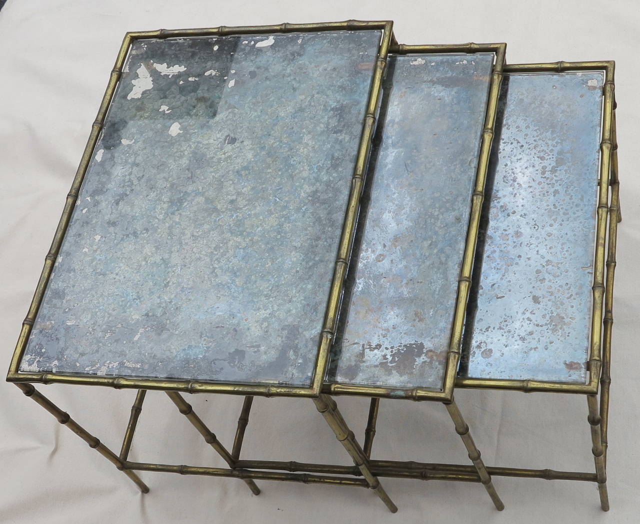 Three Nesting Tables with Oxidized Mirror Top at 1stDibs