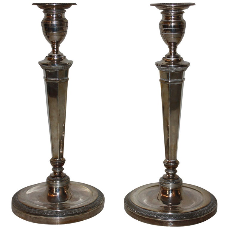 French Pair of 19th Century Silver Candlesticks at 1stDibs
