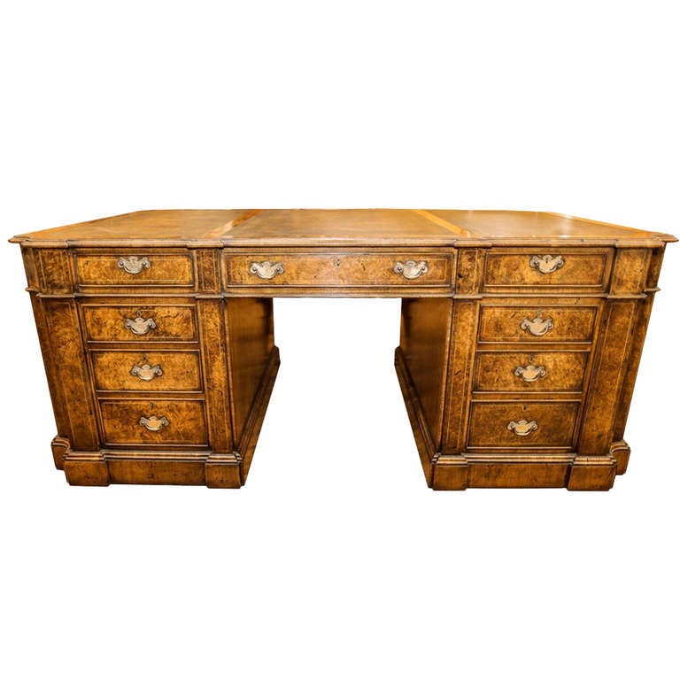 Kashmir Walnut Pedestal Desk at 1stdibs