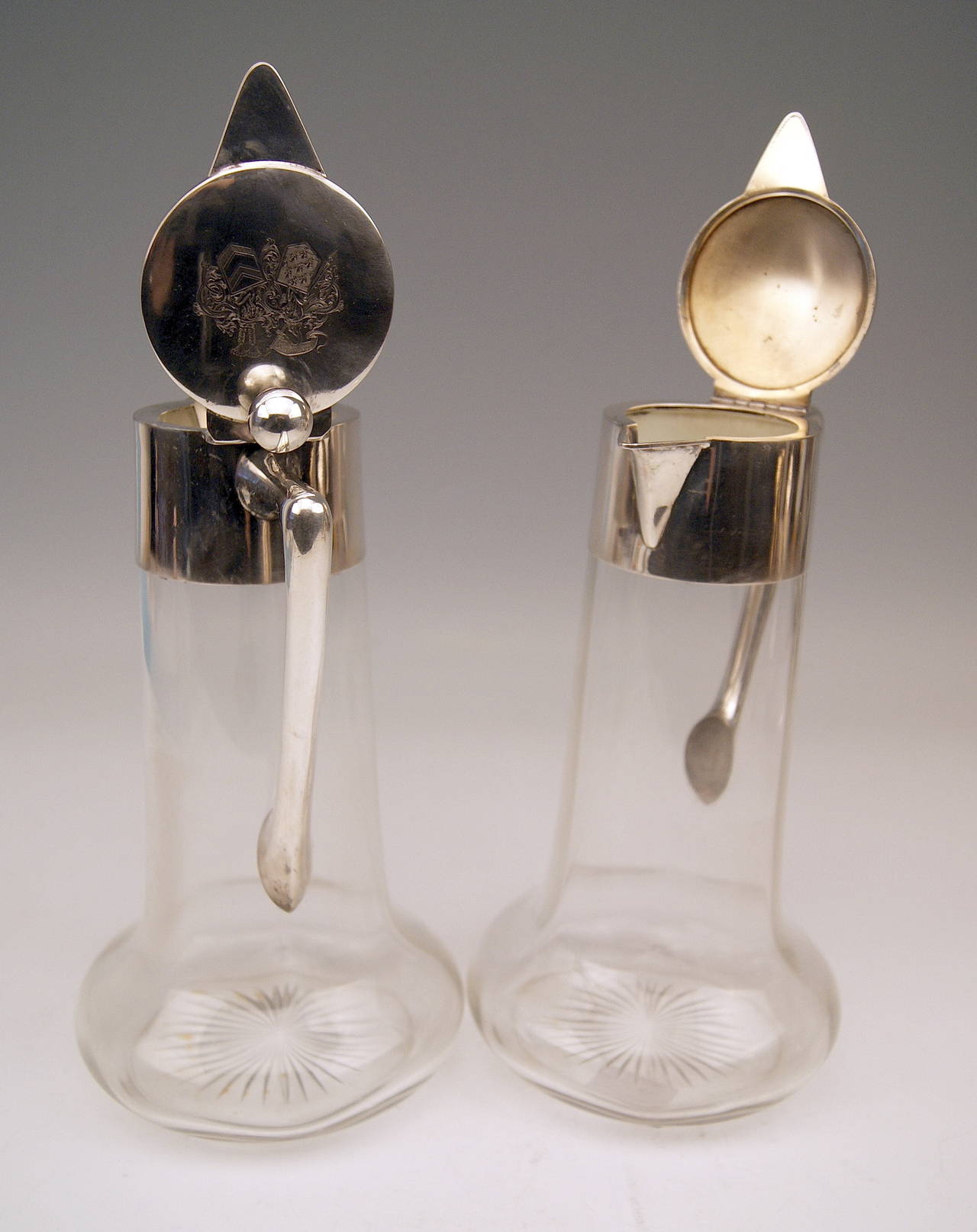 German Silver Glass Decanter Carafes with Silver Mounting by W. Binder ...