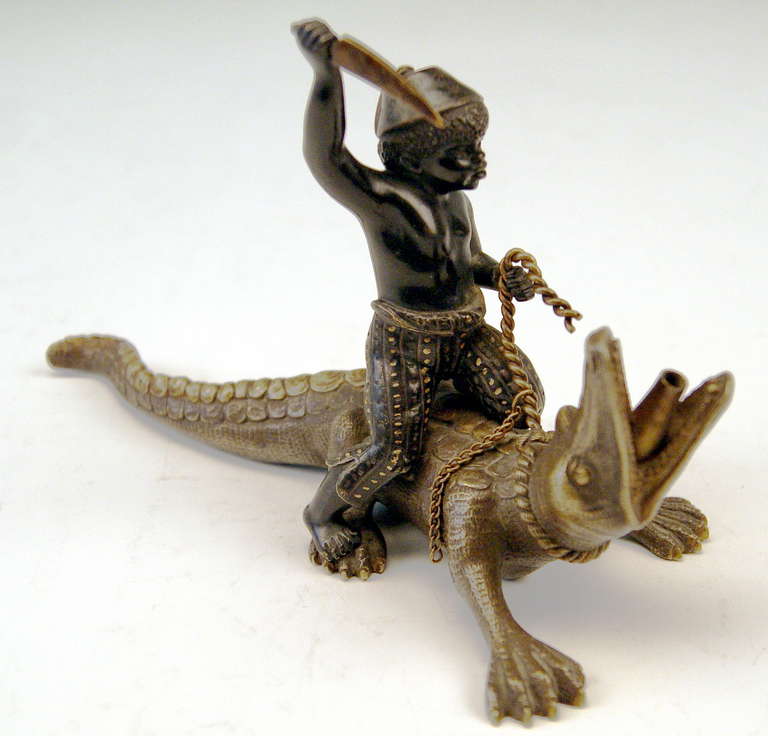 Vienna Bronze Made by Franz Bergman(n) Black Boy with Alligator c.1890 ...