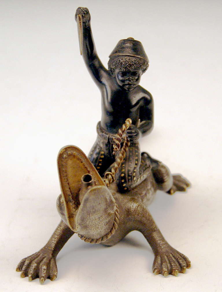 Vienna Bronze Made by Franz Bergman(n) Black Boy with Alligator c.1890 ...