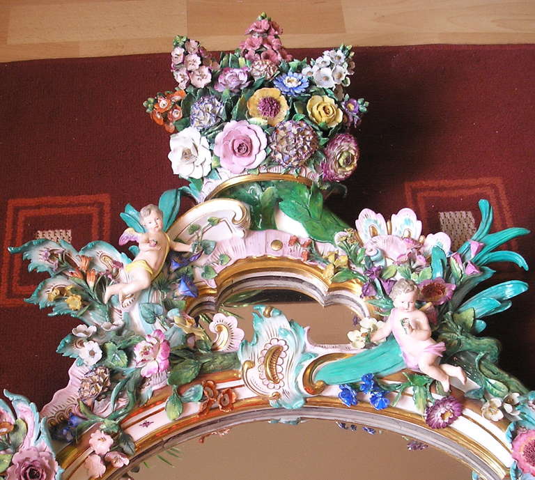 Meissen Gorgeous Huge Pier Glass/Mirror with Cherubs and Flowers, circa ...
