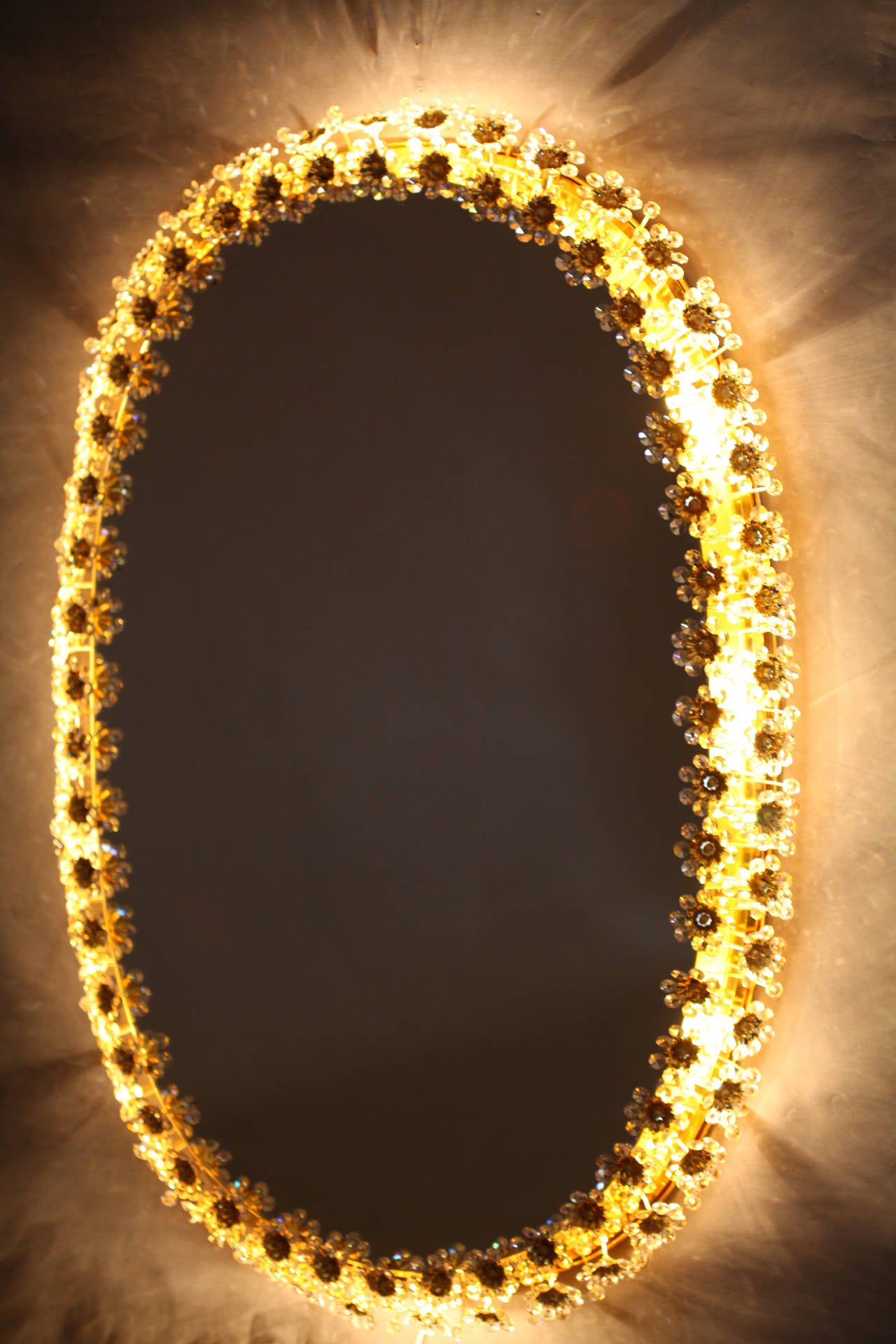 Amazing Illuminated Crystal Glass Mirror by Palwa with Gilded Oval ...