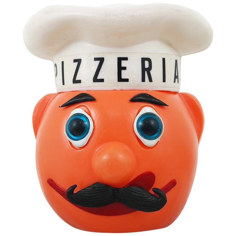 Two Illuminated Vintage Pizzeria Pizza Cook Chef Heads, 1960s For Sale ...
