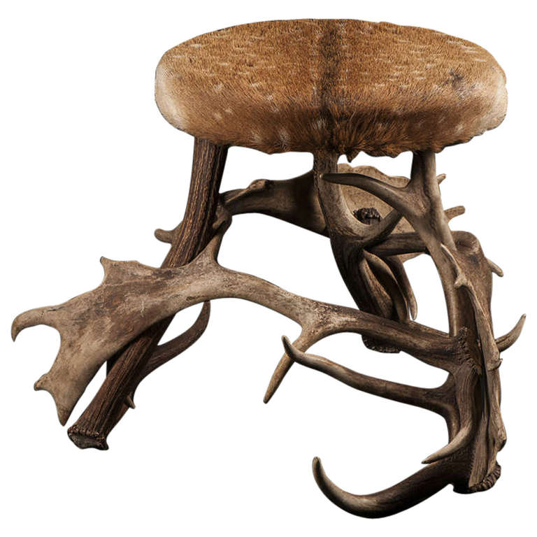Stool with Elk Horn Wrapped in Elk Leather For Sale at 1stDibs