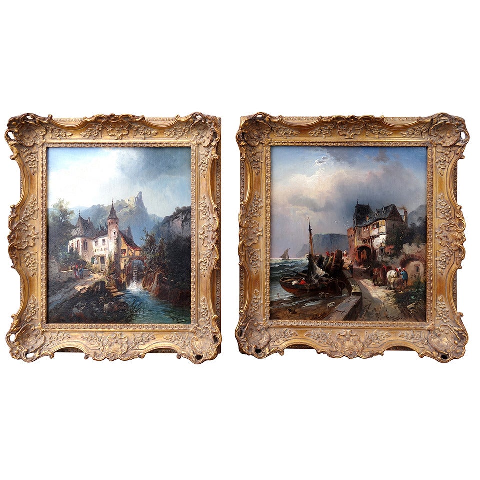 Pair of Continental Scenes by Heinrich Hiller at 1stDibs