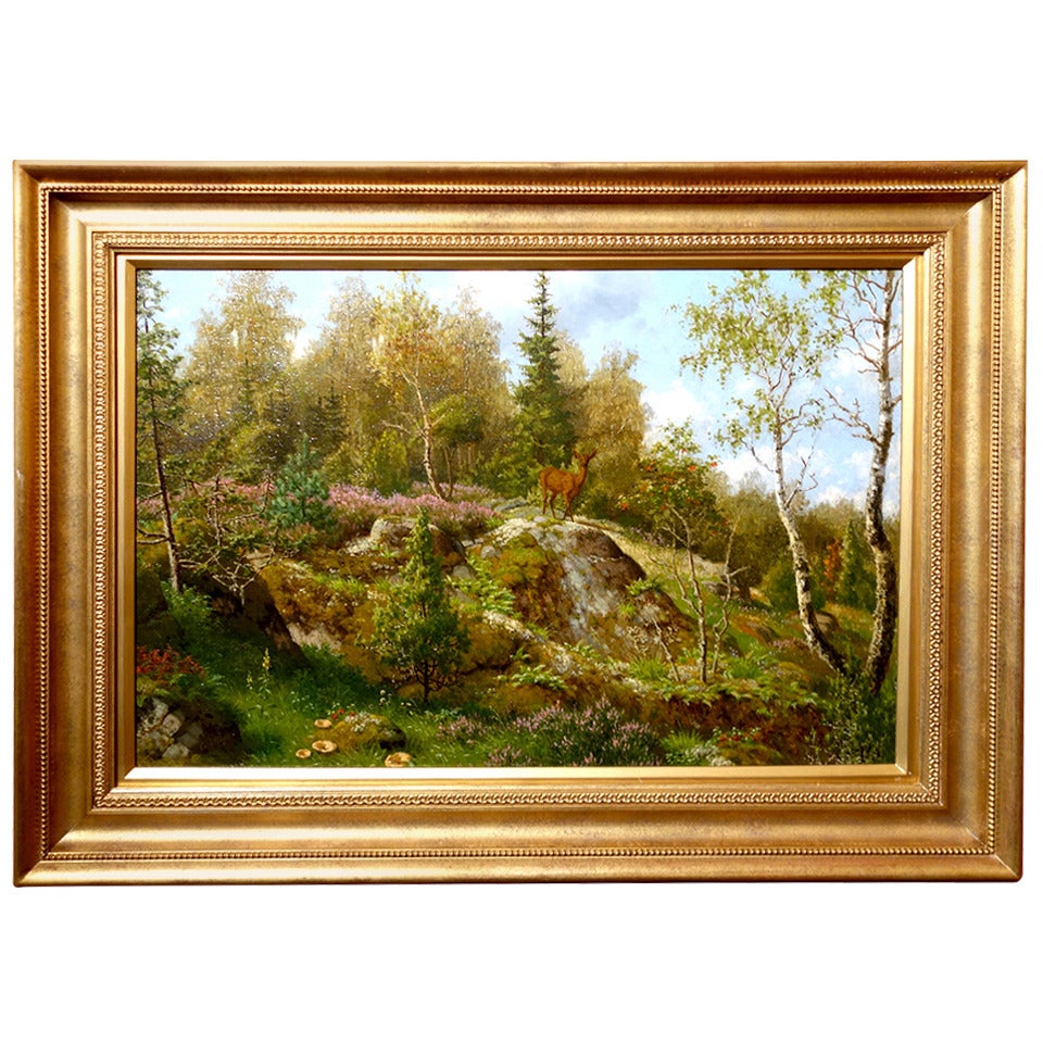 "Deer in a Clearing" by Carl Henrik Bogh at 1stDibs