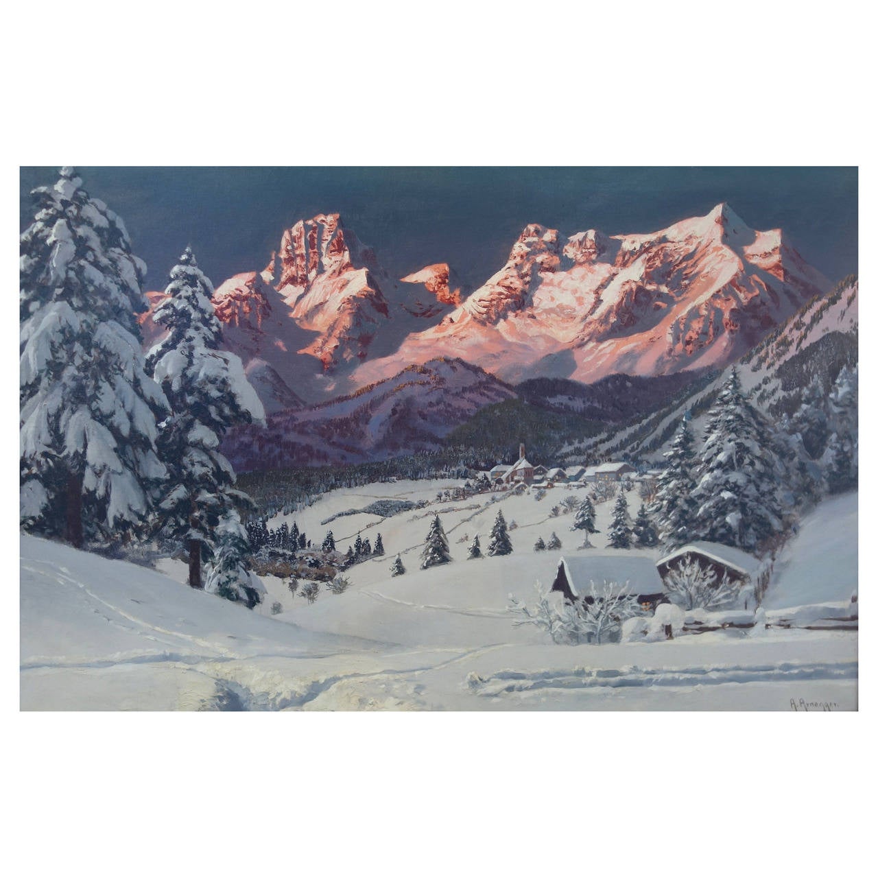 "Setting Sun Over the Tyrol" Painting by Alois Arnegger at 1stDibs