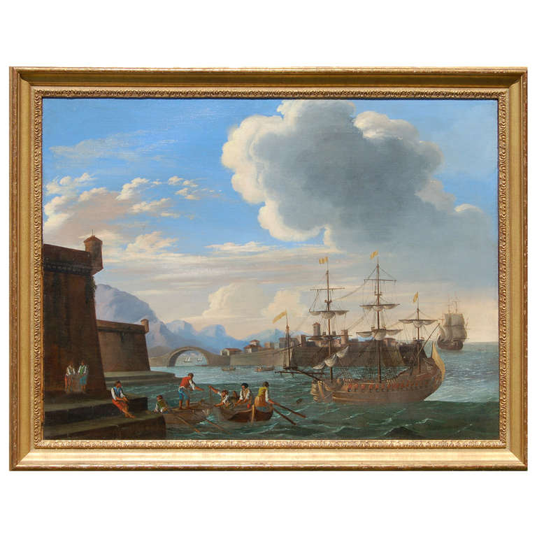"Port Scene" 18th Century Old Master Italian Nautical Scene For Sale at ...