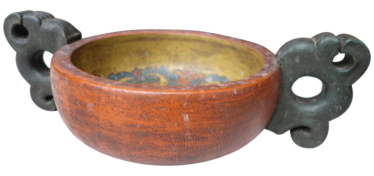 Early 19th Century Painted Norwegian Ale Bowl at 1stDibs