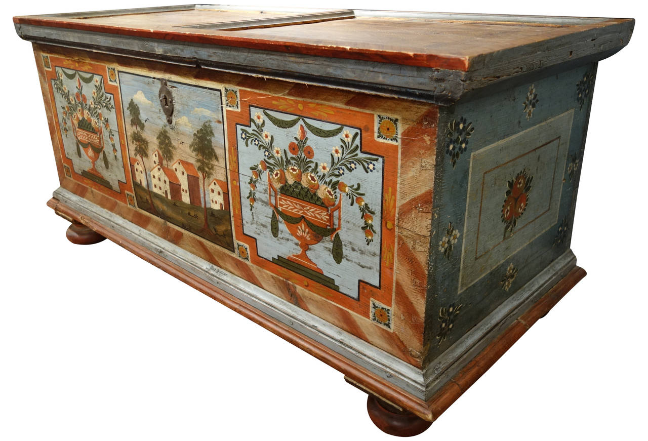 Paint Decorated Austrian Wedding Chest For Sale at 1stDibs
