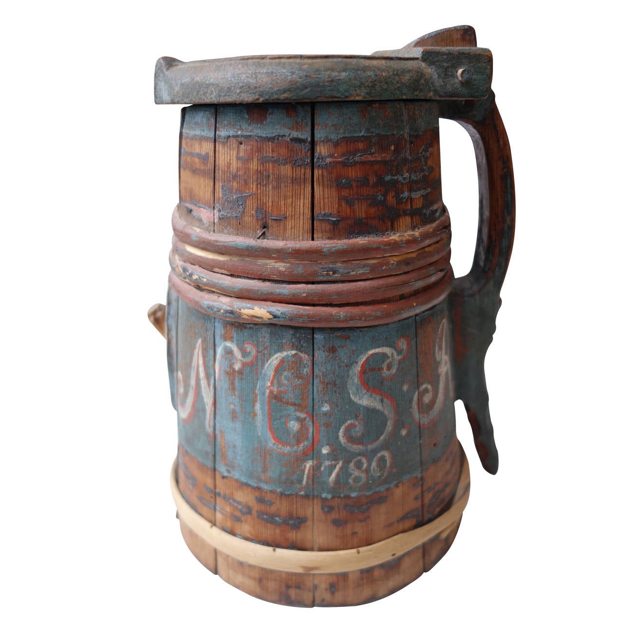 18th Century Norwegian Wood Tankard Painted at 1stDibs