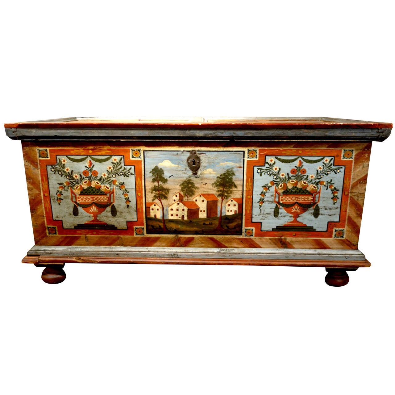 Paint Decorated Austrian Wedding Chest For Sale at 1stDibs