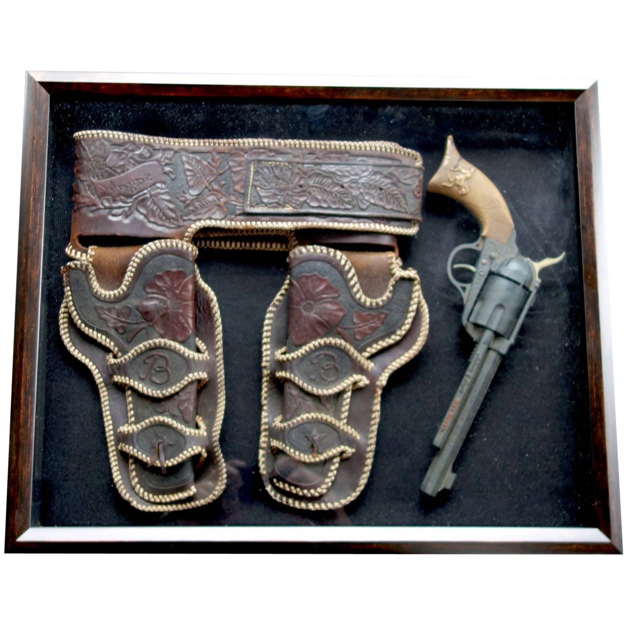Leather Tooled Holster and Prop Gun in Shadow Box at 1stDibs