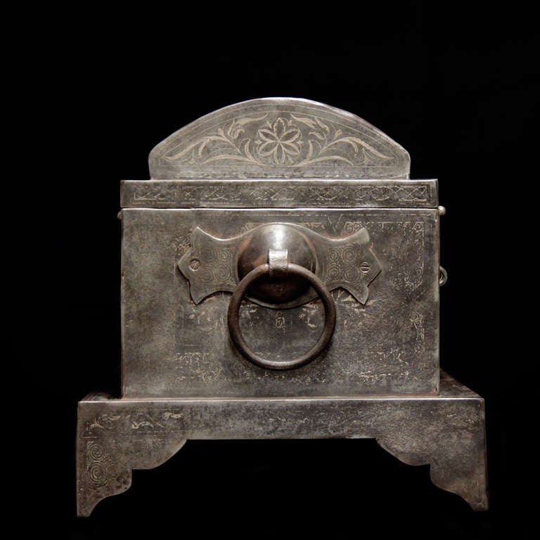 Wonderful 19th Century Iron casket with Silver Marquetry For Sale at ...