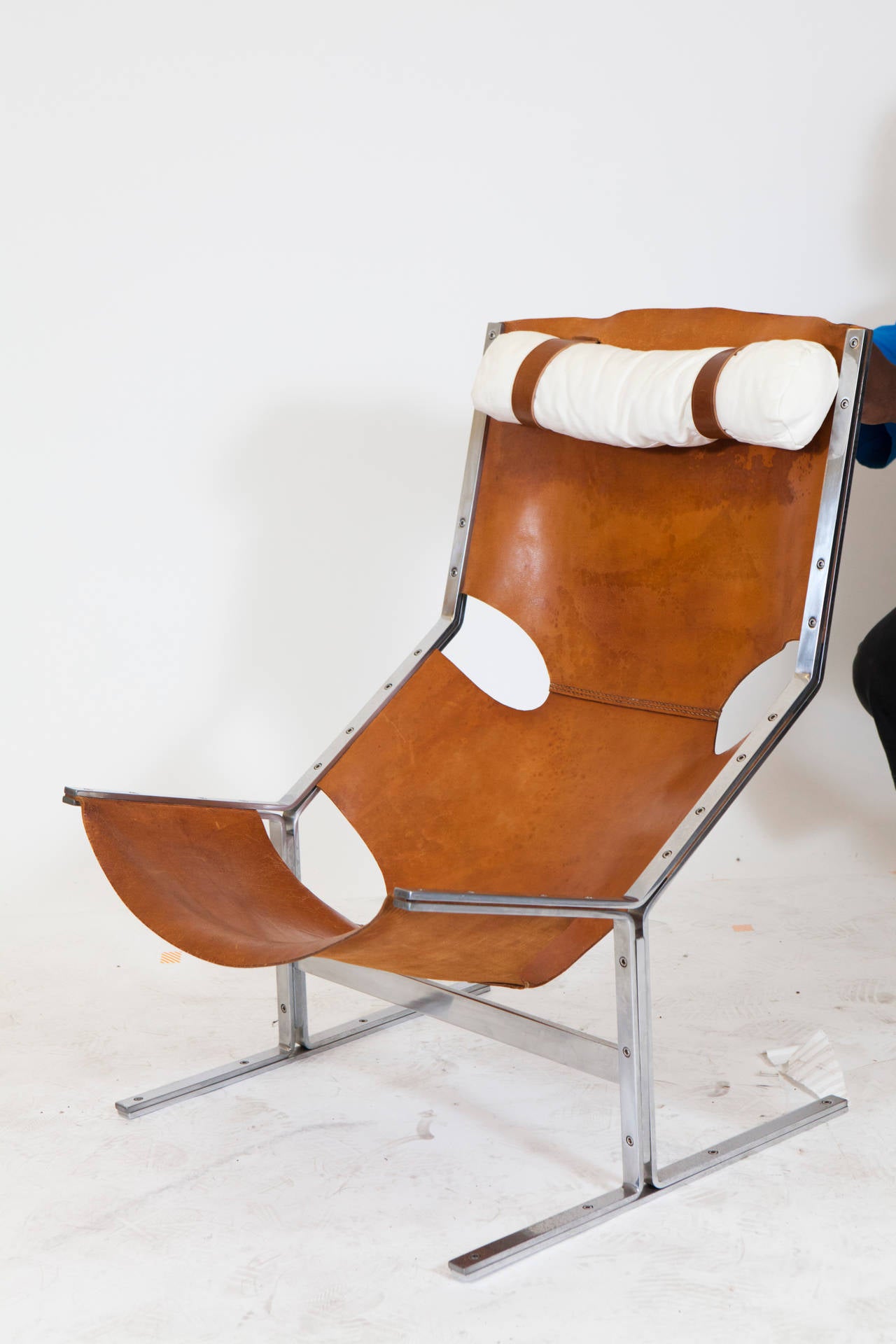 AP Originals Leather and Steel Lounge Chair at 1stDibs